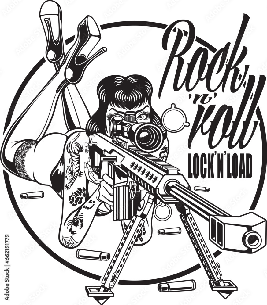 Poster Retro pin-up style girl aiming sniper rifle – Wall Art | UkPosters
