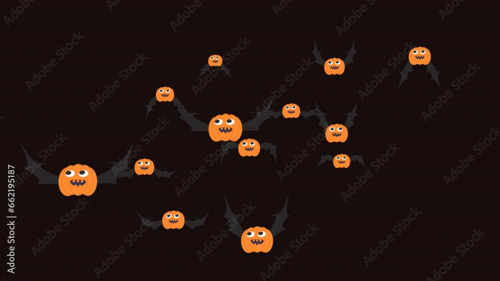 Halloween Pumpkins Flying Animation on Alpha channel. Cute cartoon ...