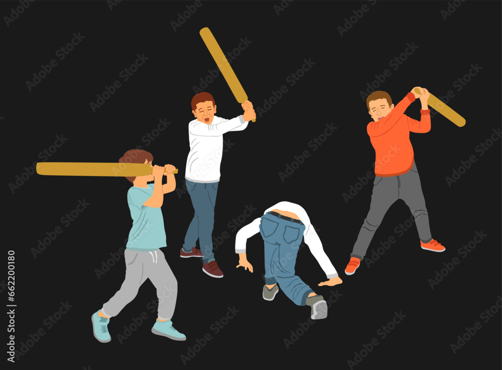 Angry boys with bat in fight vector illustration isolated. Bully kids ...