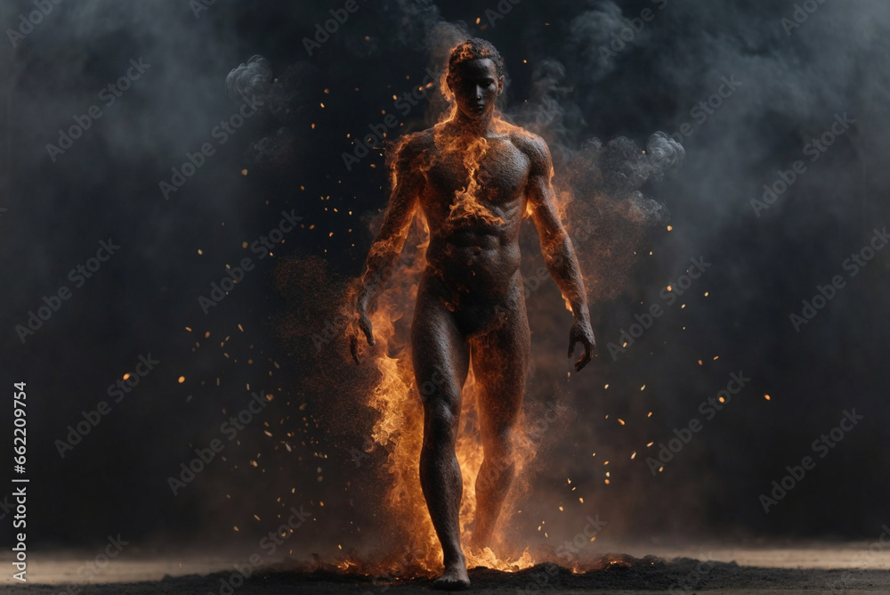 Fiery Power: Silhouette of a Human Body Formed by Fire Particles ...
