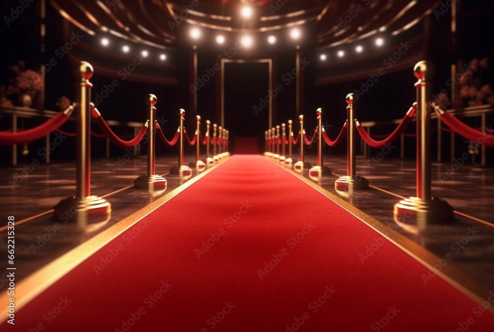 Red Carpet hallway with barriers and red ropes for Cinema and Fashion ...