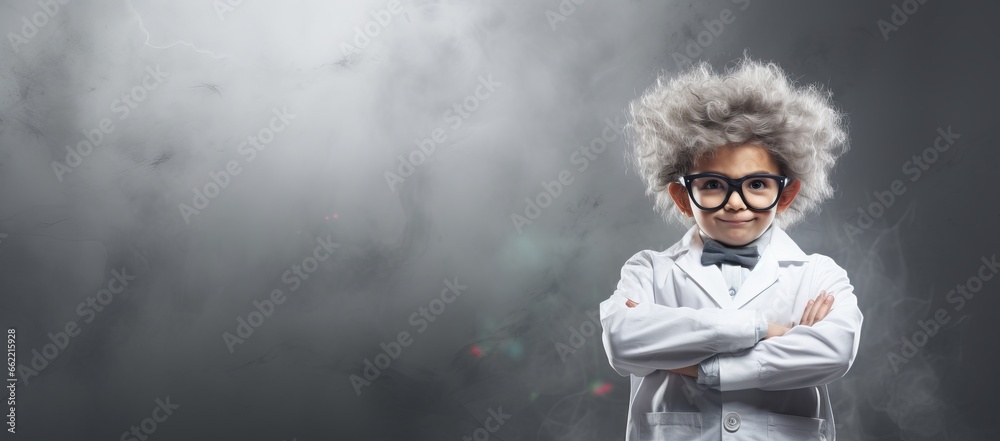 Generative AI banner of a Cute Boy Dressed as a Mad Scientist for ...