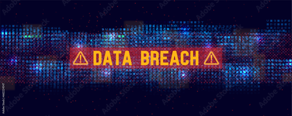 Danger sign data breach. Hacked system or cyber attack. Digital ...