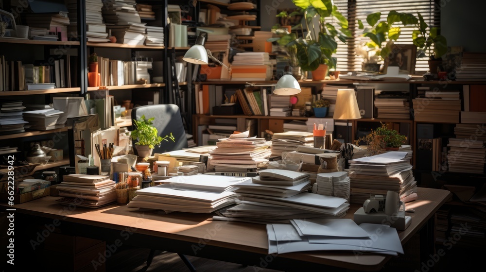 Documents and file folders on table. Office documents heap. Stock Photo ...