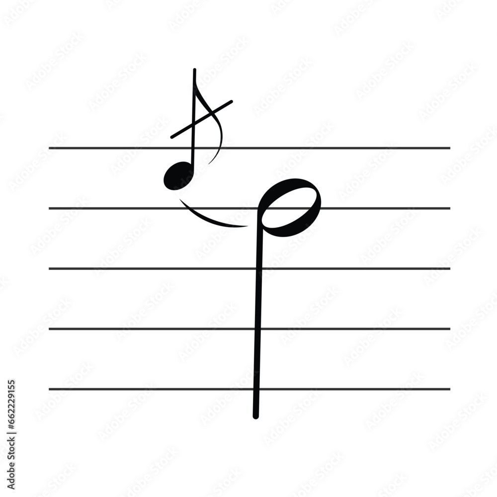 Musical ornament symbol isolated on white background. Acciaccatura sign ...