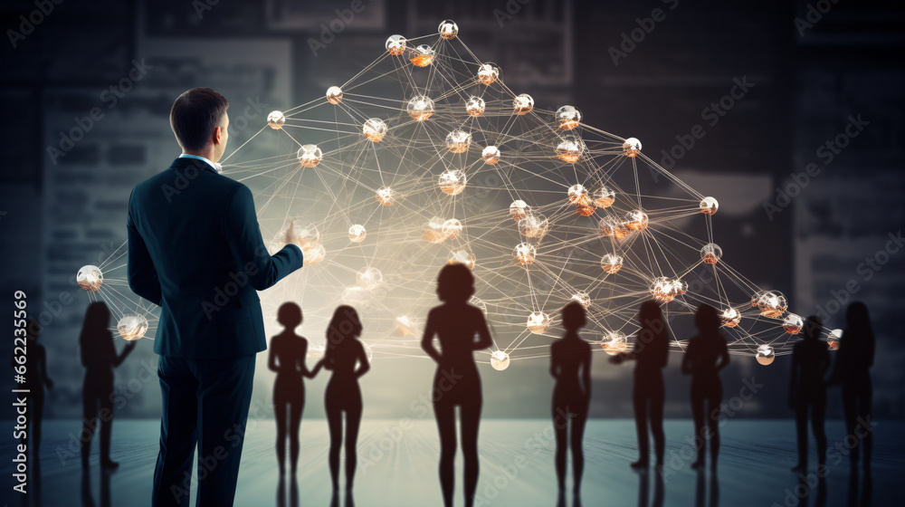 Businessman stands against a digital backdrop. metaphorical network of ...