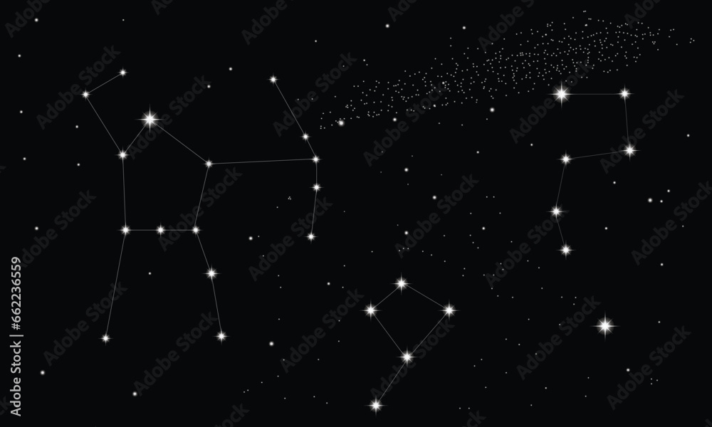 Orion constellation. Starry night sky. Cluster of stars and galaxies ...