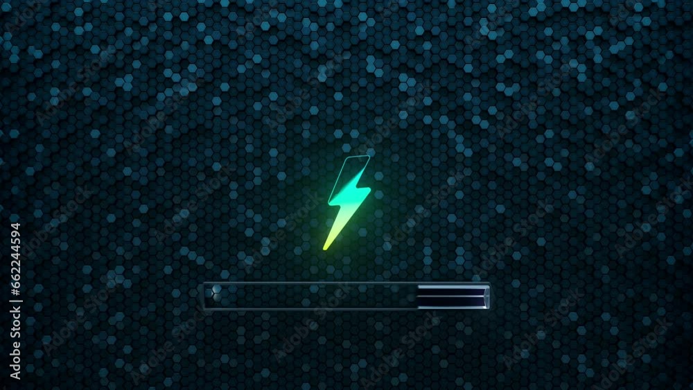 Charging bar animation. Lightning bolt with a progress bar on a dark ...
