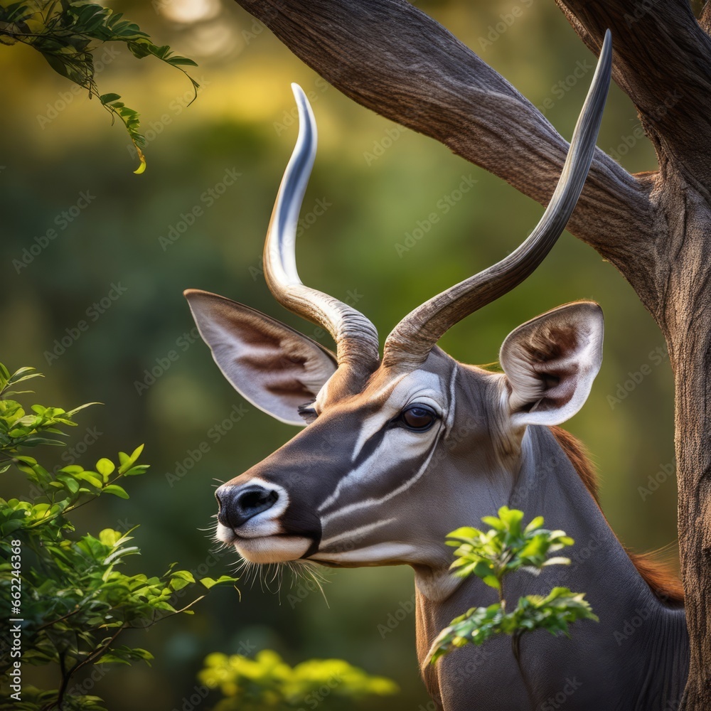 male kudu ( payphone eros du eros ) with large white deer in the green ...