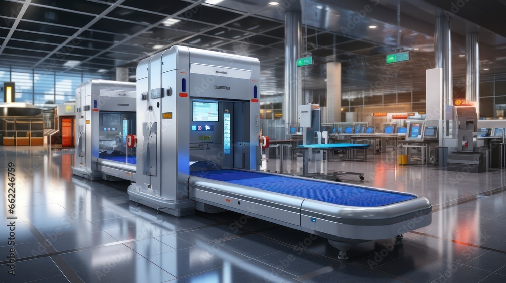 Airport Vigilance - Front View Of Airport Security Checkpoint With X ...