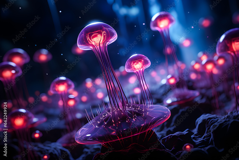 Neurons and microglia, Quantum entanglement, scientific concept 3d ...