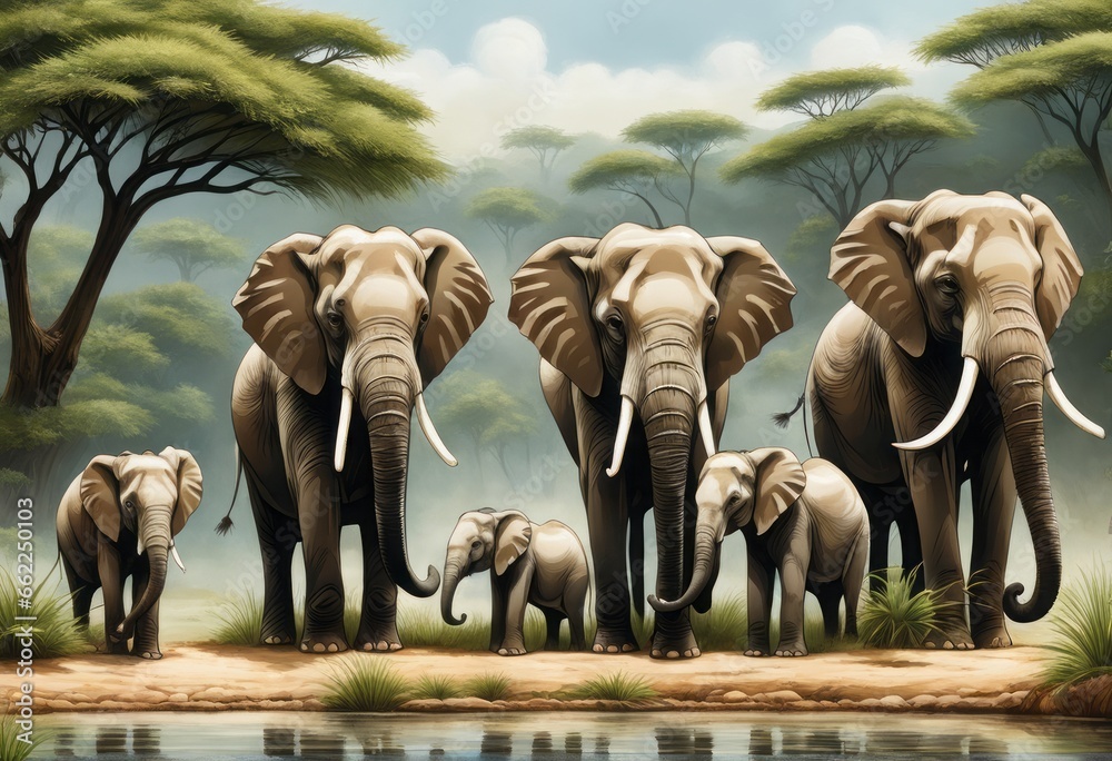 Majestic African elephants roam the vast and picturesque savannah ...
