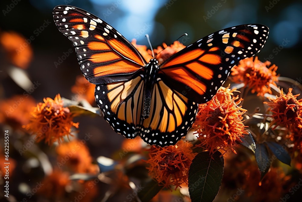 A close-up view of a Monarch butterfly's proboscis, delicately extended ...
