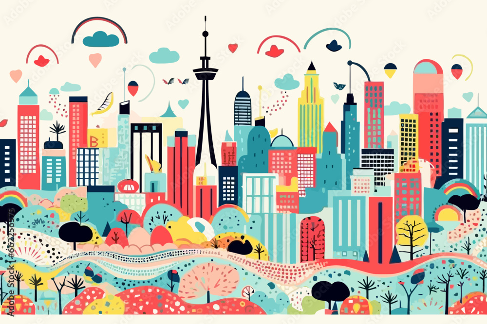Atlanta skyline quirky doodle pattern, wallpaper, background, cartoon ...
