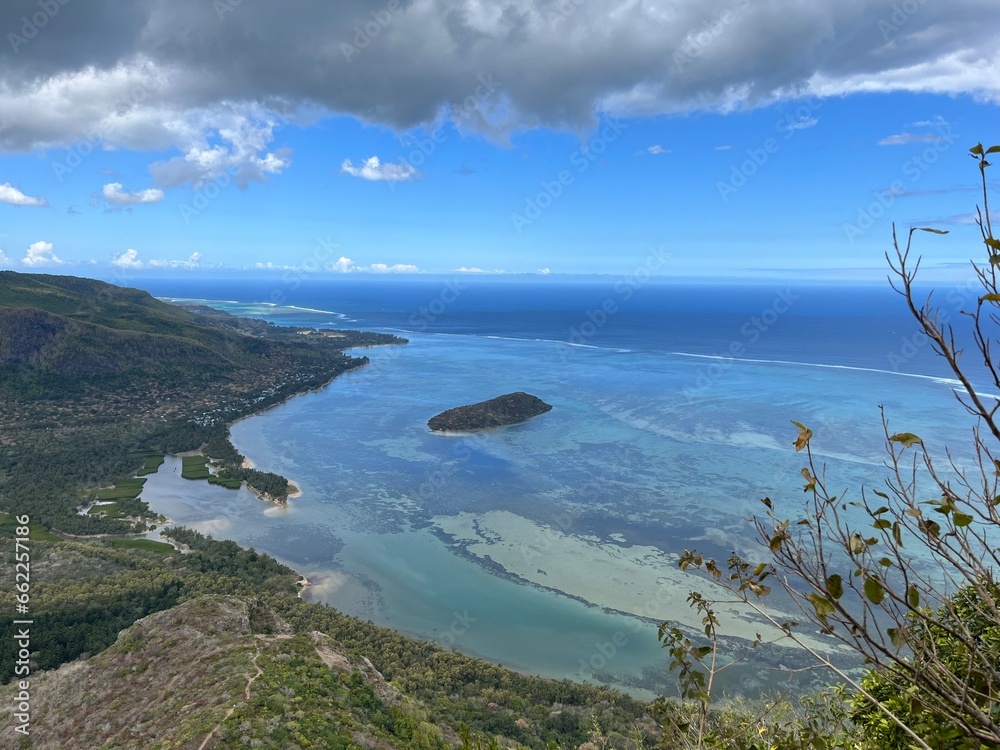 Ilôt Fourneau and its blue lagoon seen from le Morne Brabant in ...