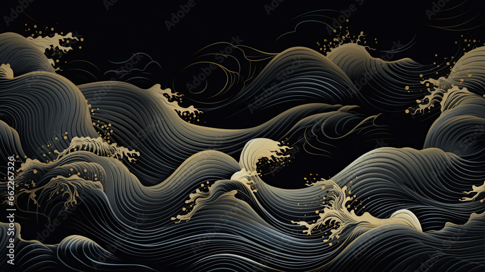 Wallpapers and textile patterns vintage a gold wave pattern on a black ...