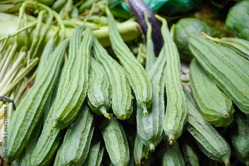 Pile of Angled Loofah Sponge gourd or Angled Gourd on Display at the ...