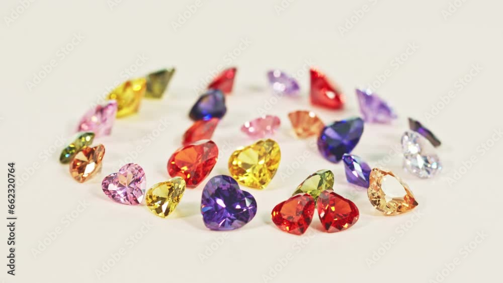.Heart-shaped gemstones in various colors are set in a circle..Natural ...