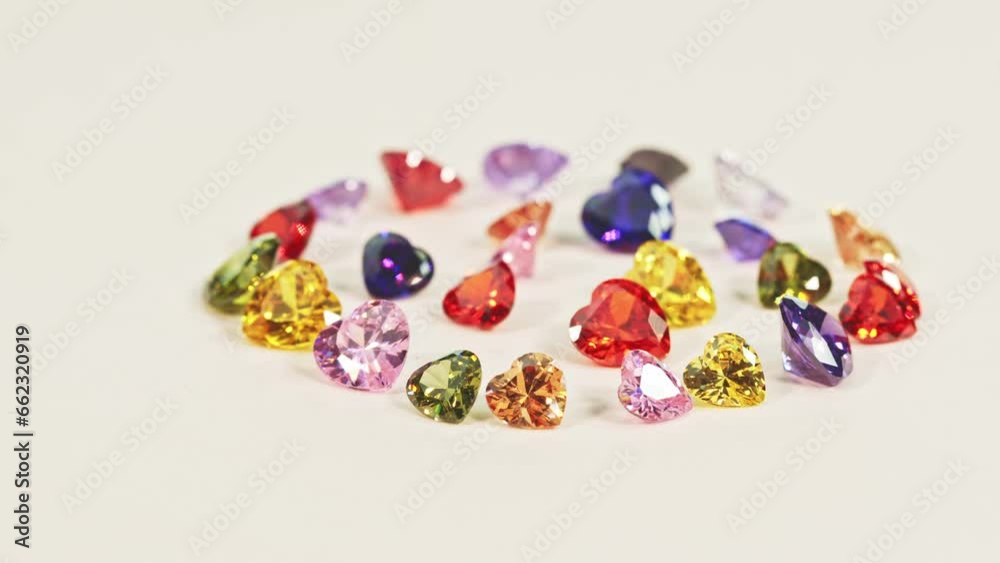 .Heart-shaped gemstones in various colors are set in a circle..Natural ...