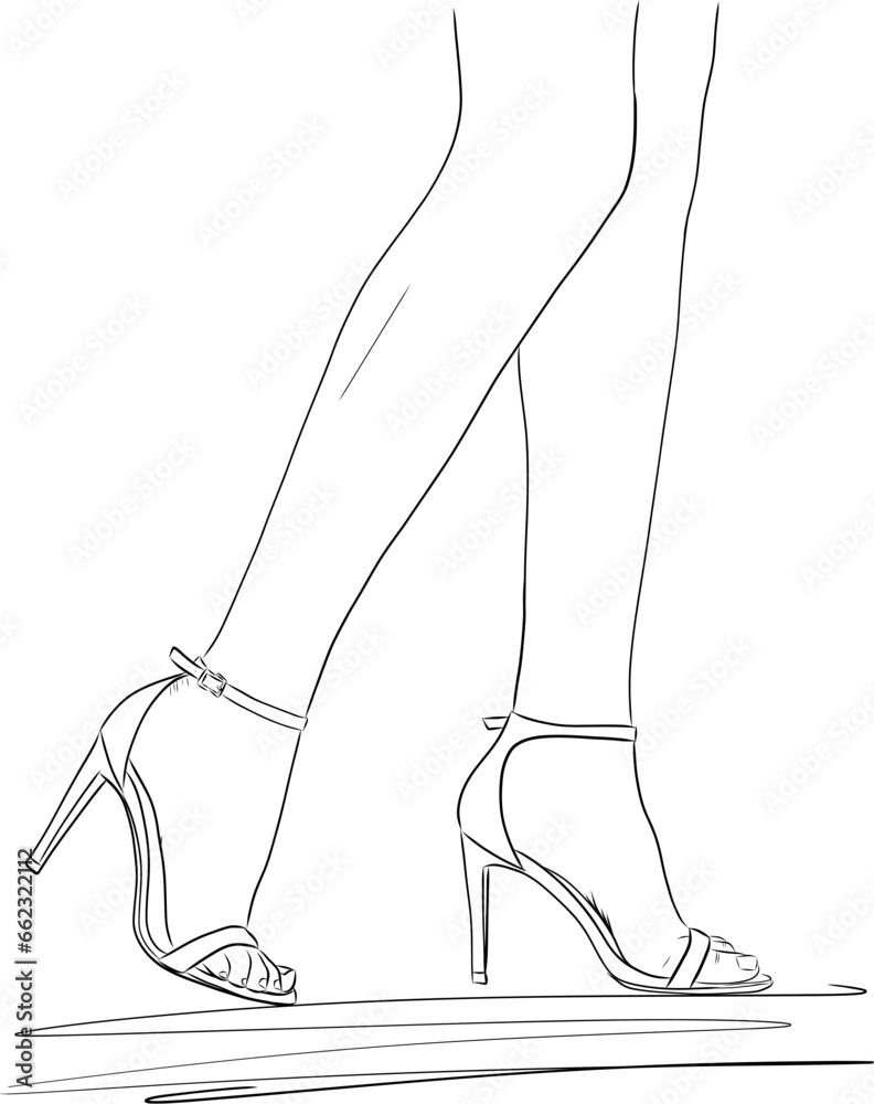 Sexy Legs Woman High Heeled Shoes Sketch Drawing Style Stock Vector Adobe Stock