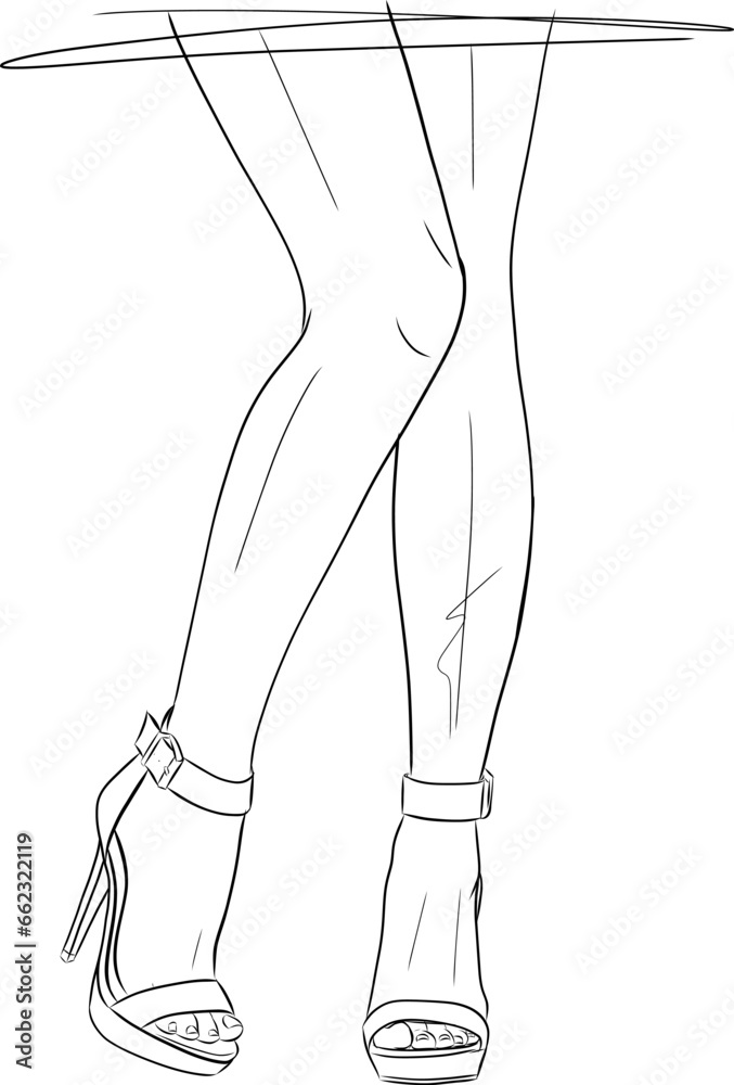 Sexy legs woman, high-heeled shoes, sketch drawing style Stock Vector ...