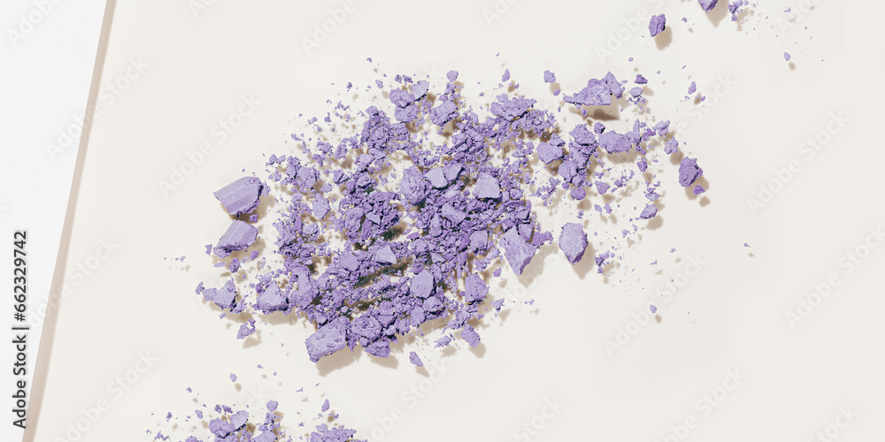Lavender colored broken swatch of eye shadow powder, trend color banner ...