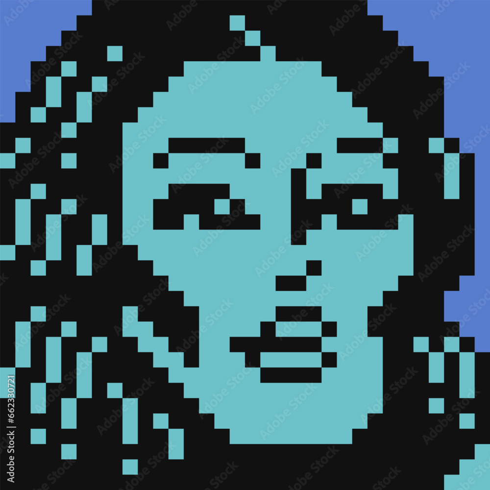 Woman with long hair pixel art style character avatar, beauty portrait ...