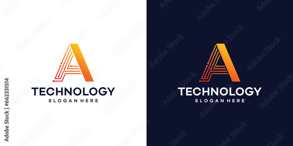letter A tech style. initial A for technology symbol, internet, system ...