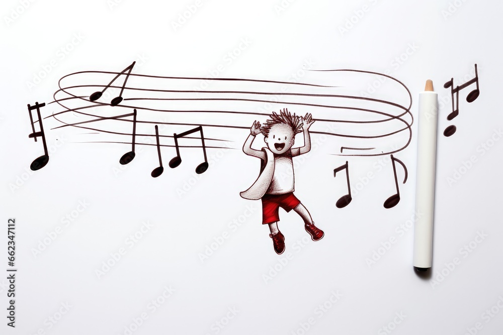 A sketch in a notebook captures a boy leaping with happiness ...