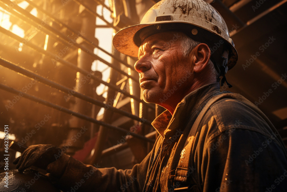 In the midst of the drilling platform, a man expertly manages the ...