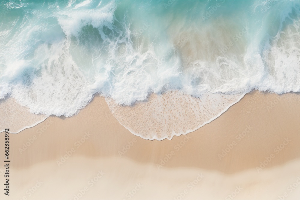 Abstract sand beach, transparent light blue waves—a summer vacation ...
