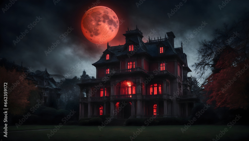 Under the blood-red moonlight, a Halloween house morphs into a scary ...