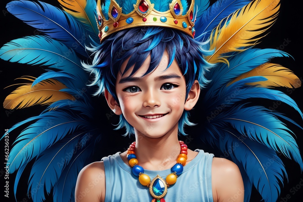 cartoon cute little boy in a blue costume with a crown. vector ...