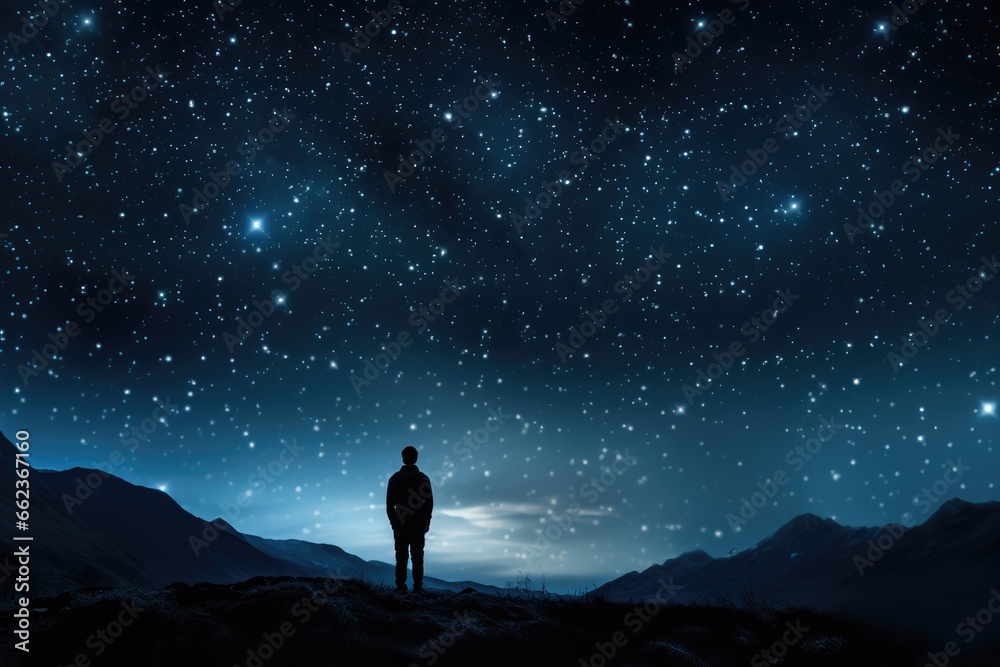 Astro-tourism Illustration - Starry night backdrop with a silhouette of ...