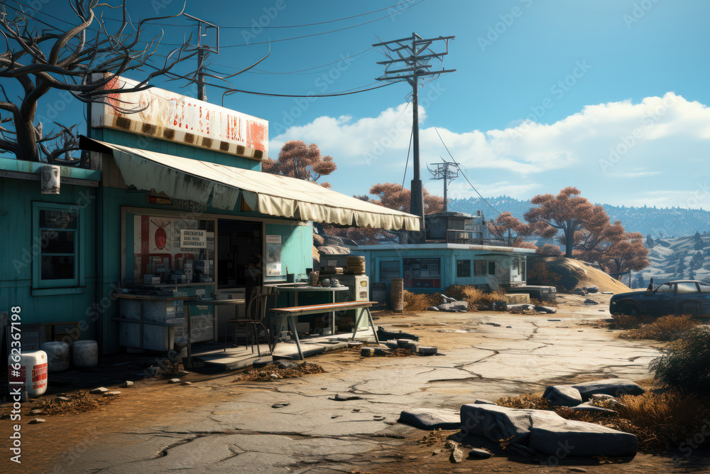 A rundown healthcare clinic in a poverty-stricken area, showing limited ...