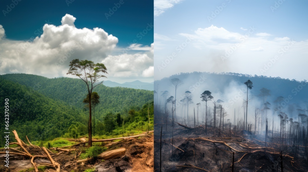 photos before-and-after shots showcasing a deforested area turning into ...
