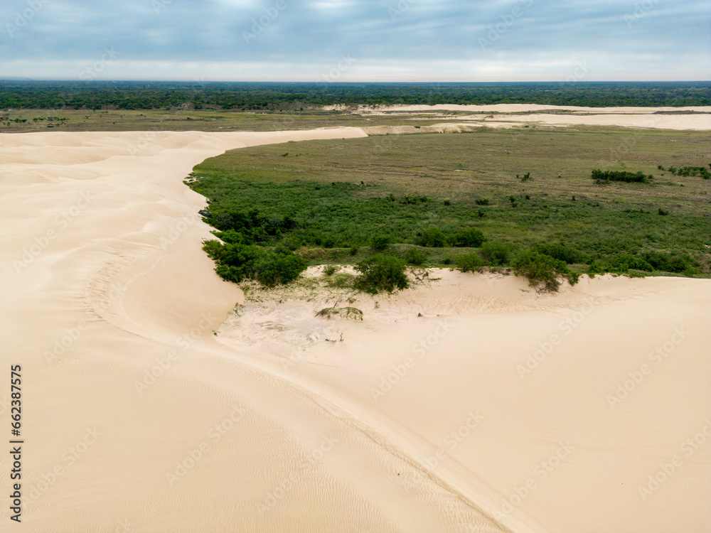 Aerial view of the sand dunes at the landscape protection area "Lomas ...