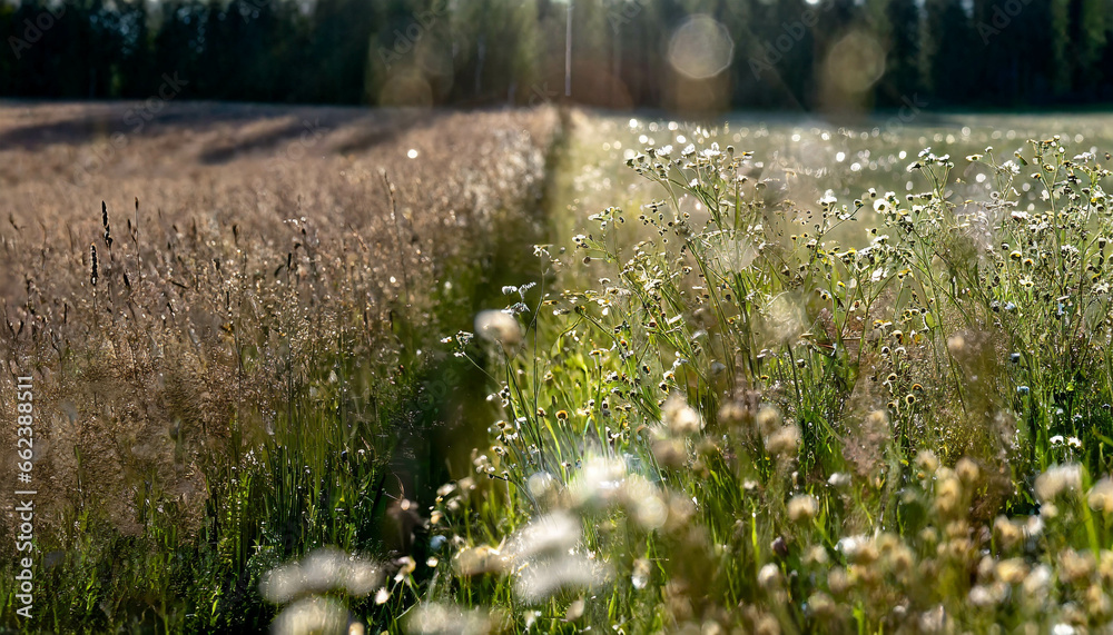 An agricultural field sits alongside a wildflower meadow in Finland ...