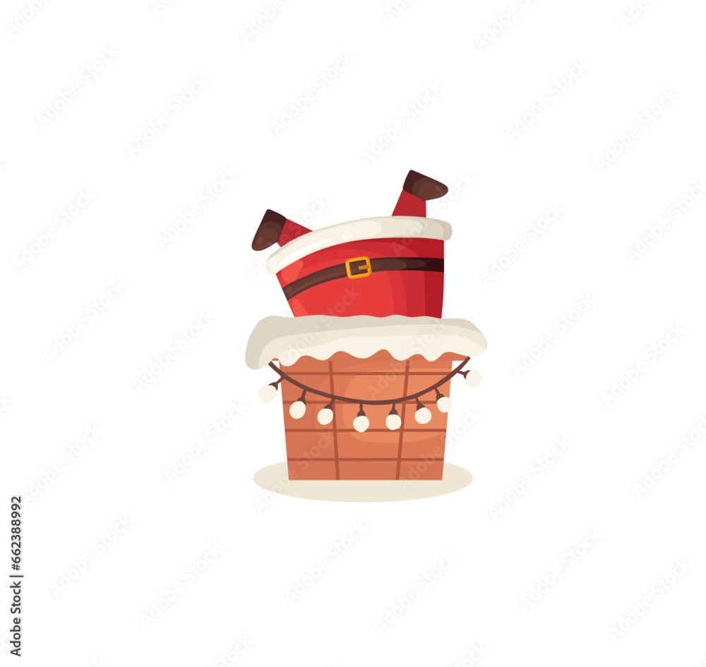 Funny cute Santa Claus legs stuck in chimney character isolated on ...