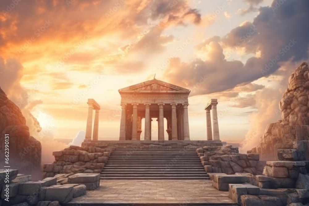 A picture of a stone structure with columns and steps leading up to it ...