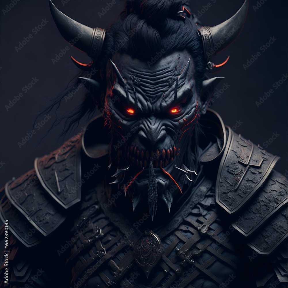 Samurai in the form of a demon or devil. Decorative digital sculpture ...