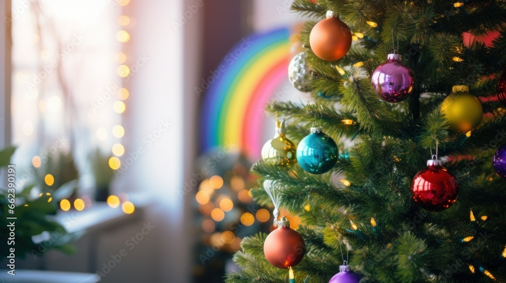 Christmas tree decorated in rainbow LGBT colors. Merry Christmas Pride ...