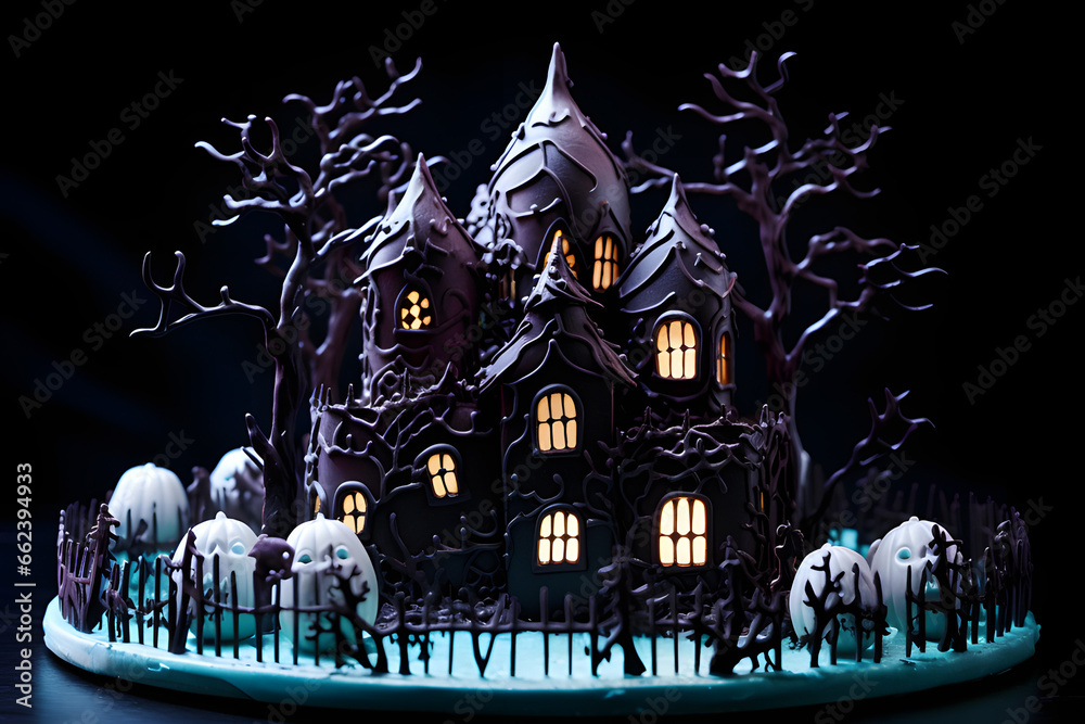 A haunted house-shaped cake with eerie glow-in-the-dark frosting and ...