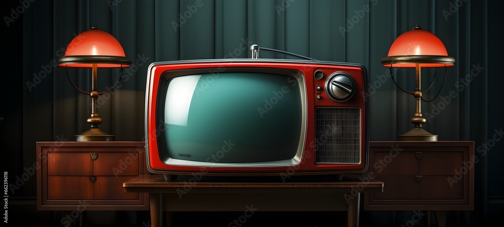 80s Retro wave style background displayed on vintage computer screen ...