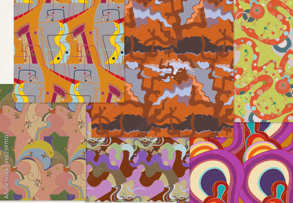 Set of Abstract Seamless Patterns with Cubism Art Elements and Graffiti ...