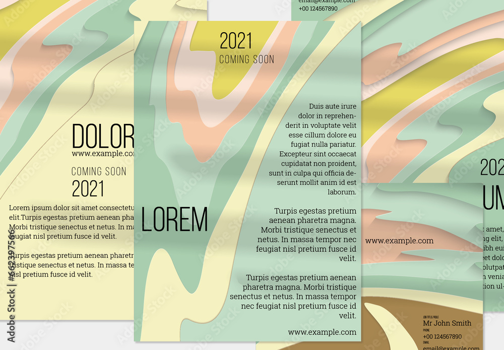 Flyer Layout with Paper Cut Craft Wavy Layered Texture Stock Template ...