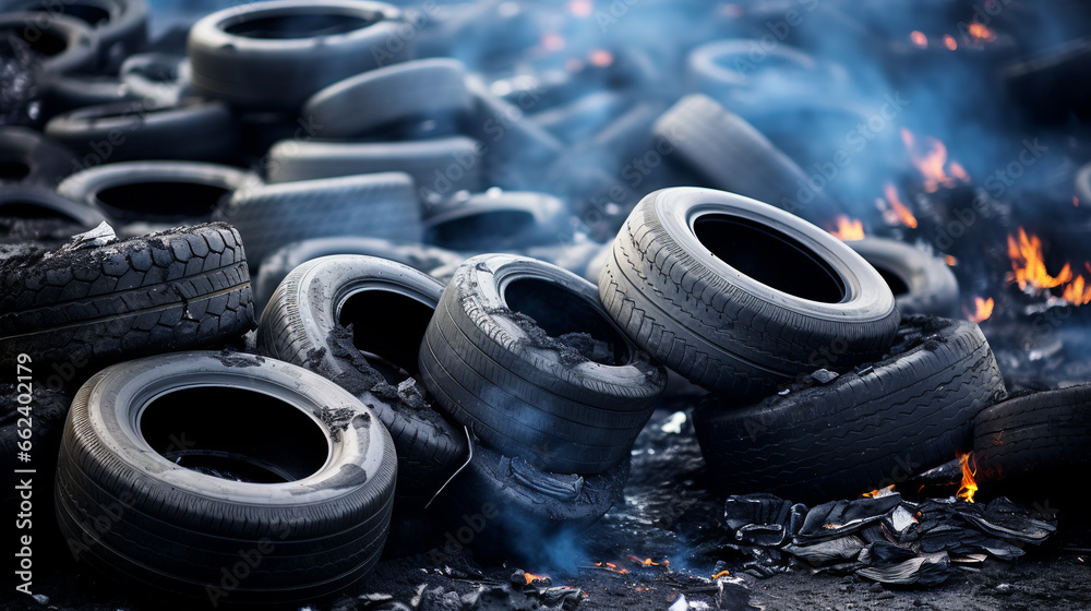 Recycling old tires reusing waste rubber disposing of worn out wheels ...