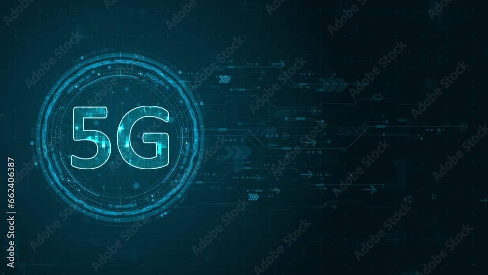 Motion graphic of Blue digital 5G letter and circle futuristic HUD ...
