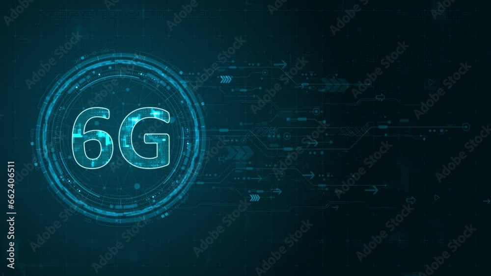 Motion graphic of Blue digital 6G letter and circle futuristic HUD ...