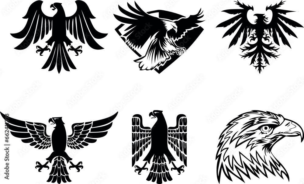 Hand drawn eMascot bird collection. signs for branding, head and wings ...